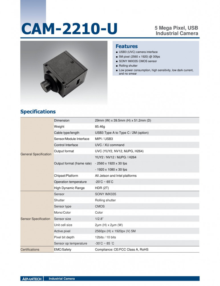 CAM-2210-U product documentation page 1