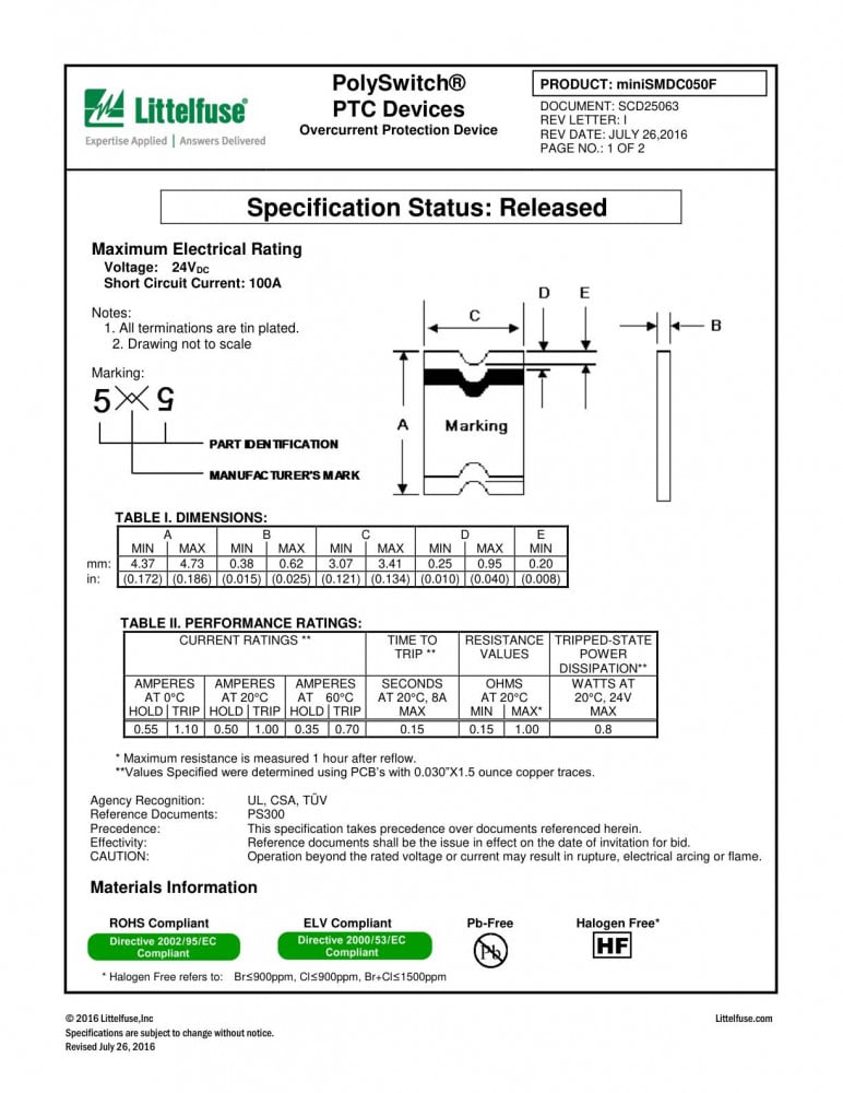 MINISMDC050F-2 specification page 1