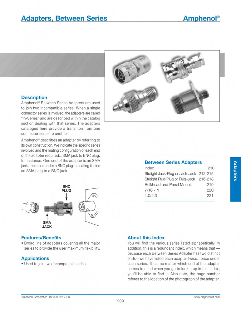 Amphenol between-series adapter catalog page