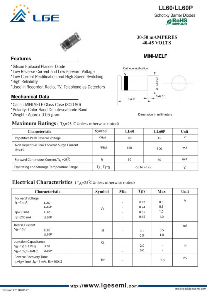 LGE LL60P datasheet page 1