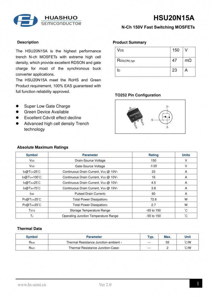 HSU20N15A datasheet page 1