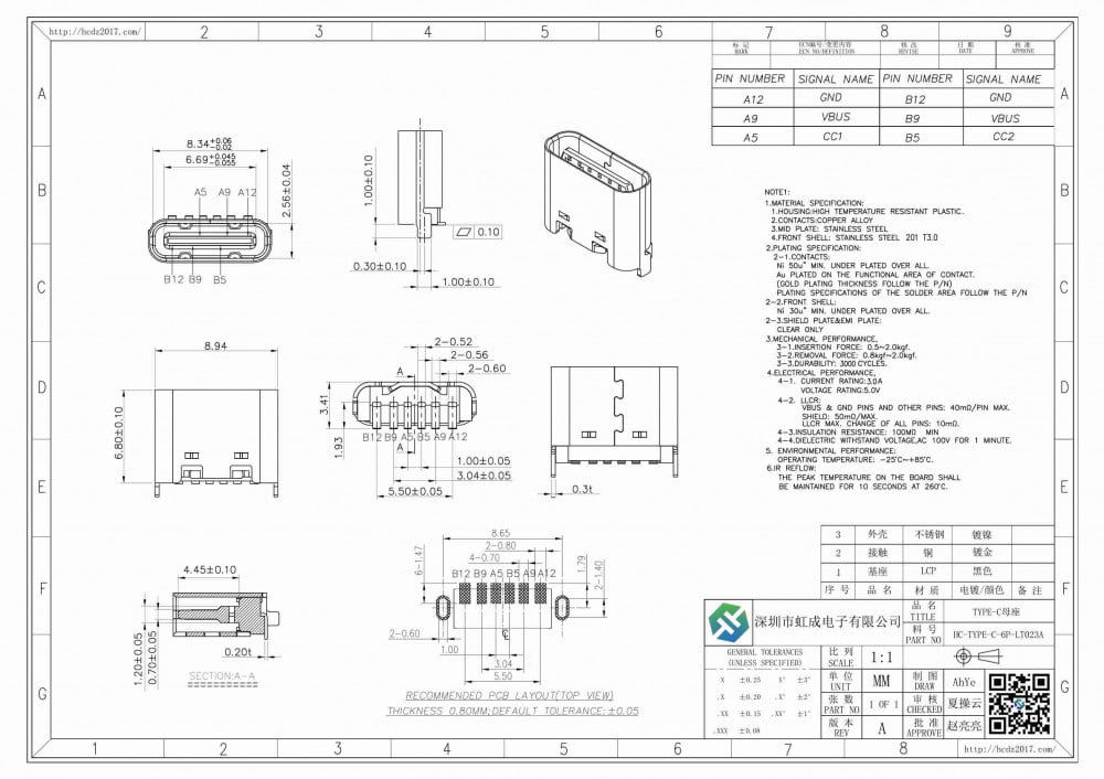HC-TYPE-C-6P-LT023A technical document