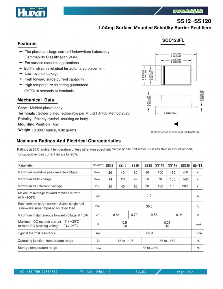 Huixin SS110 datasheet page 1