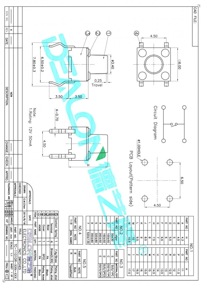 DEALON TC-1101DR technical document page