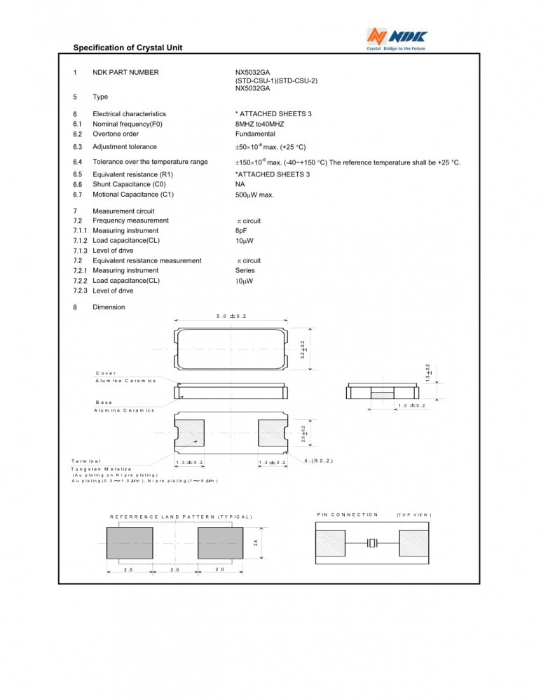 NDK NX5032GA datasheet page 1
