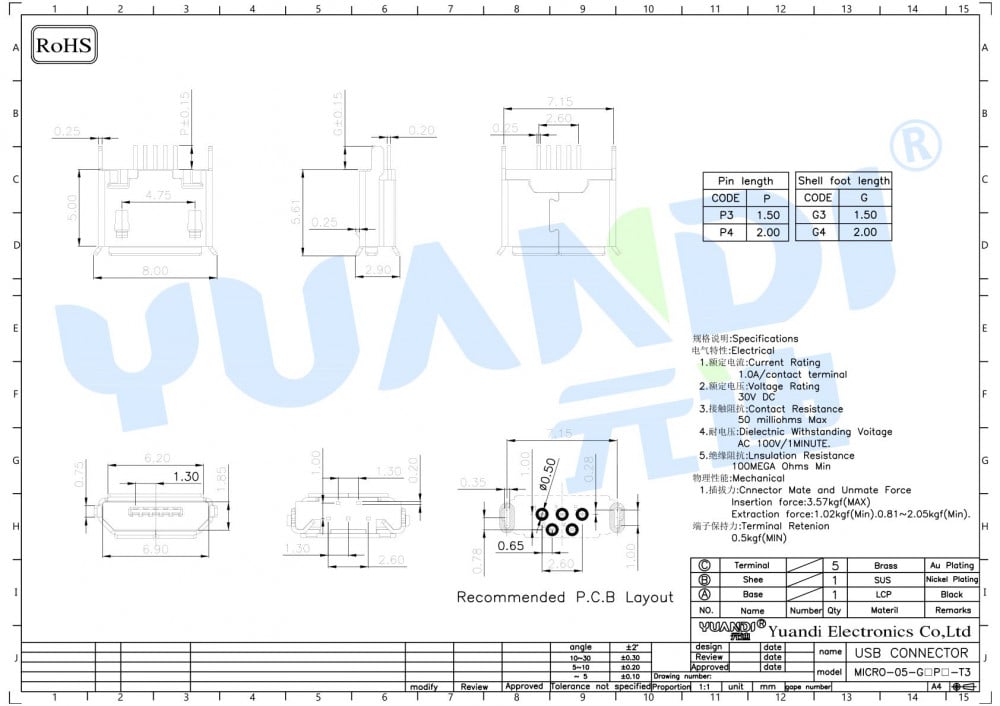 Yuandi MICRO-05-G3P3-T3 technical drawing page 1