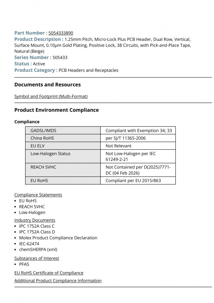 MOLEX 5054333890 product document page 1