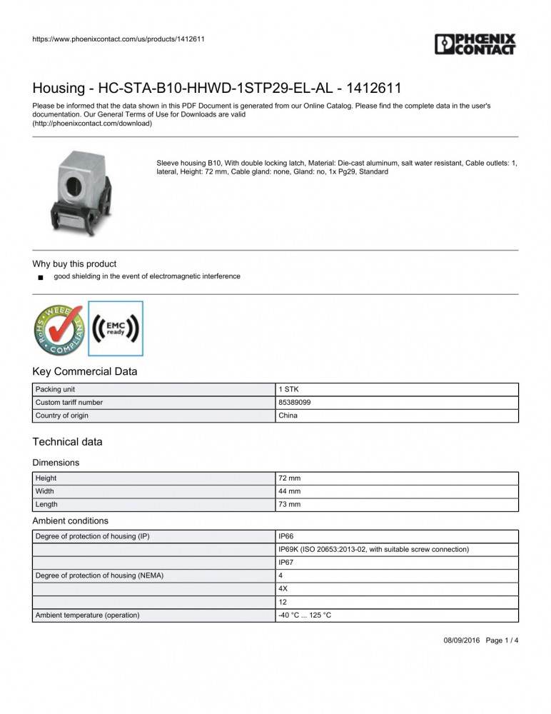 Phoenix Contact 1412611 product documentation page 1