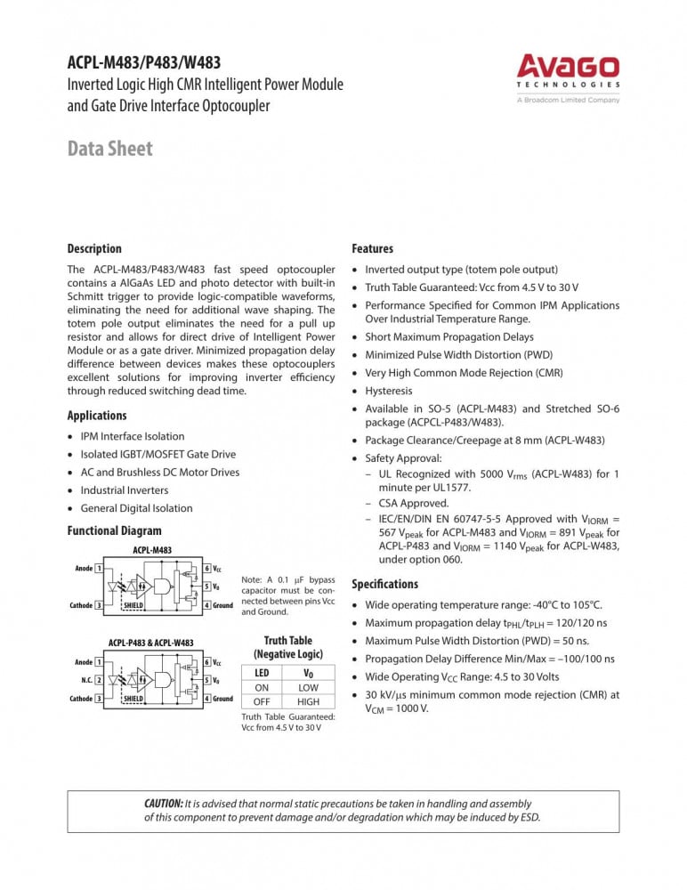 ACPL-W483-560E datasheet page 1