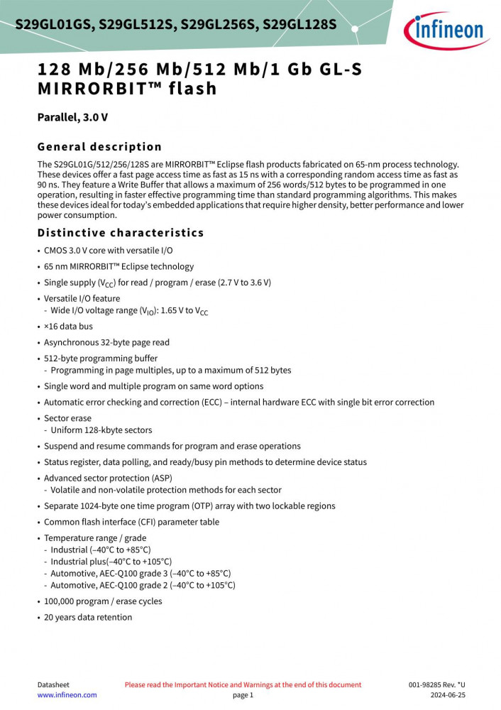 S29GL256S10DHIV10 document page 1