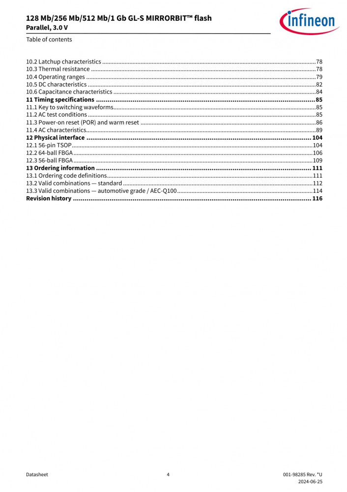 S29GL256S10DHIV10 document page 4