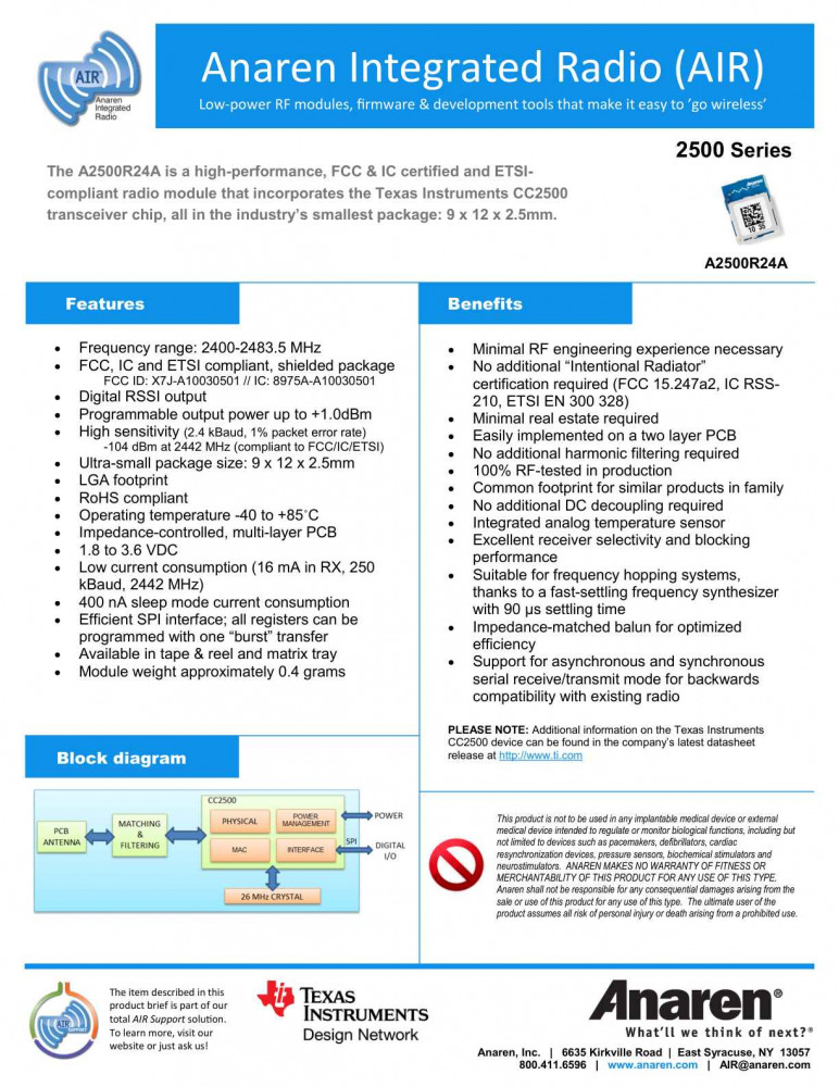 A2500R24A product document page 1
