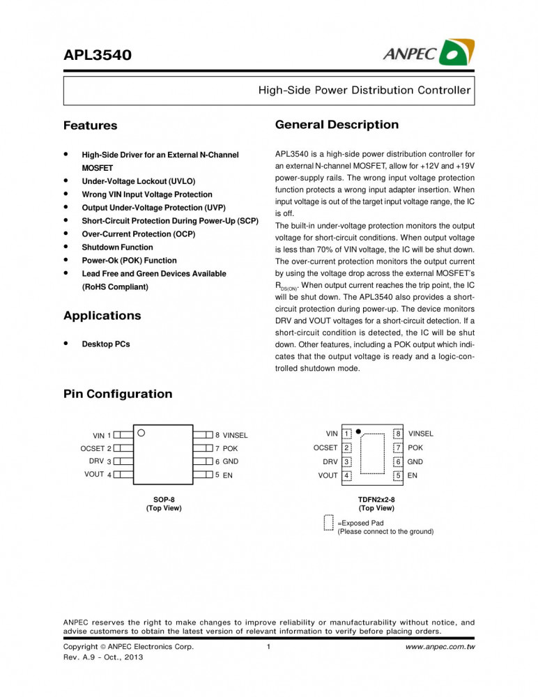 APL3540 datasheet page 1