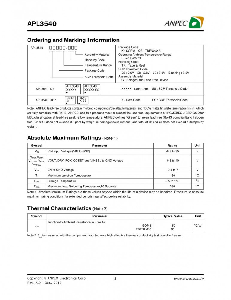 APL3540 datasheet page 2