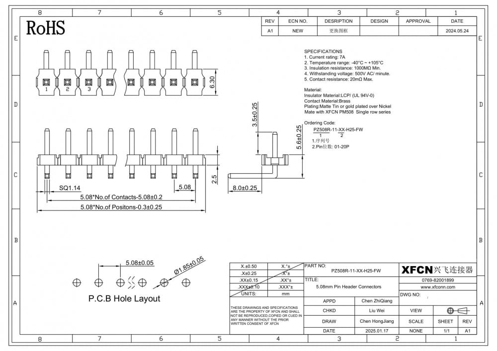PZ508R-11-11P-H25-FW technical document page