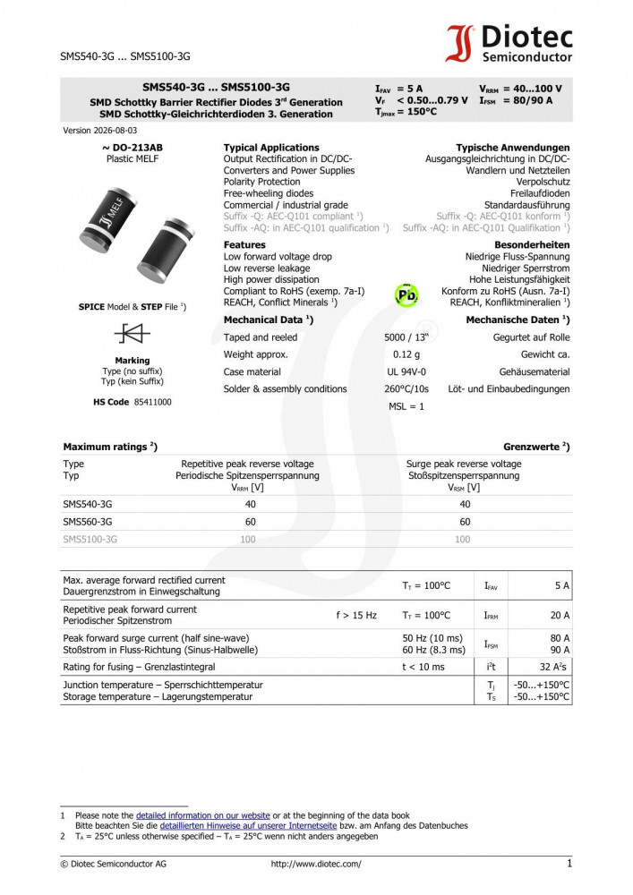 DIOTEC SMS540-3G datasheet page image 1