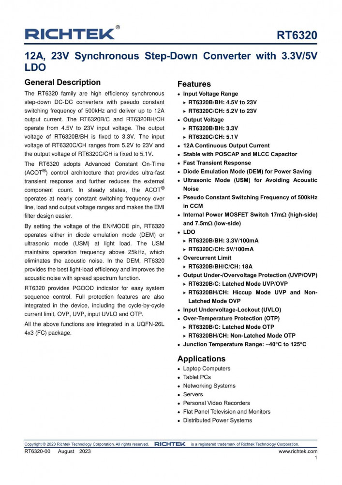 RT6320 datasheet page 1
