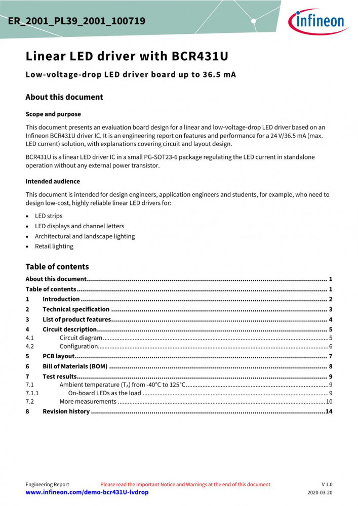 BCR431U evaluation board document page 1
