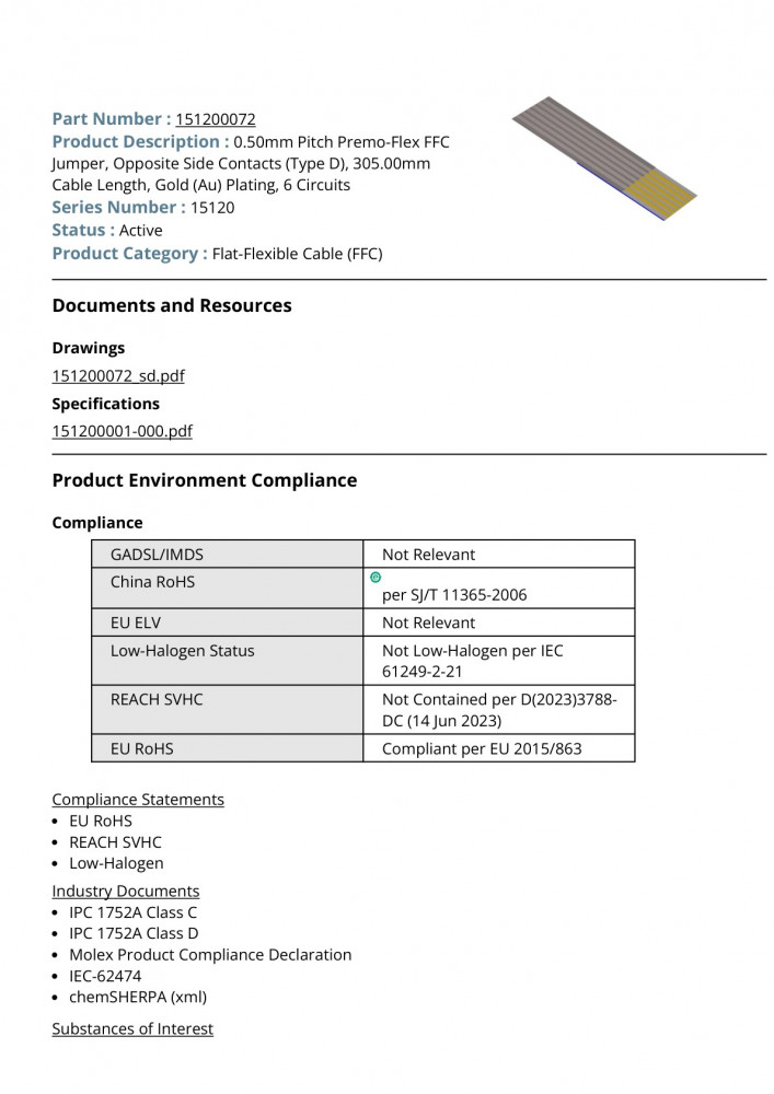 MOLEX 151200072 technical document page 1