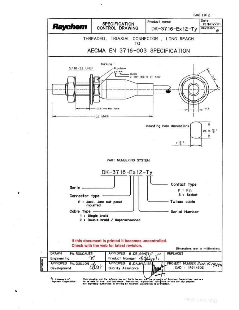 DK-3716-E212-TS Raychem control drawing page 1