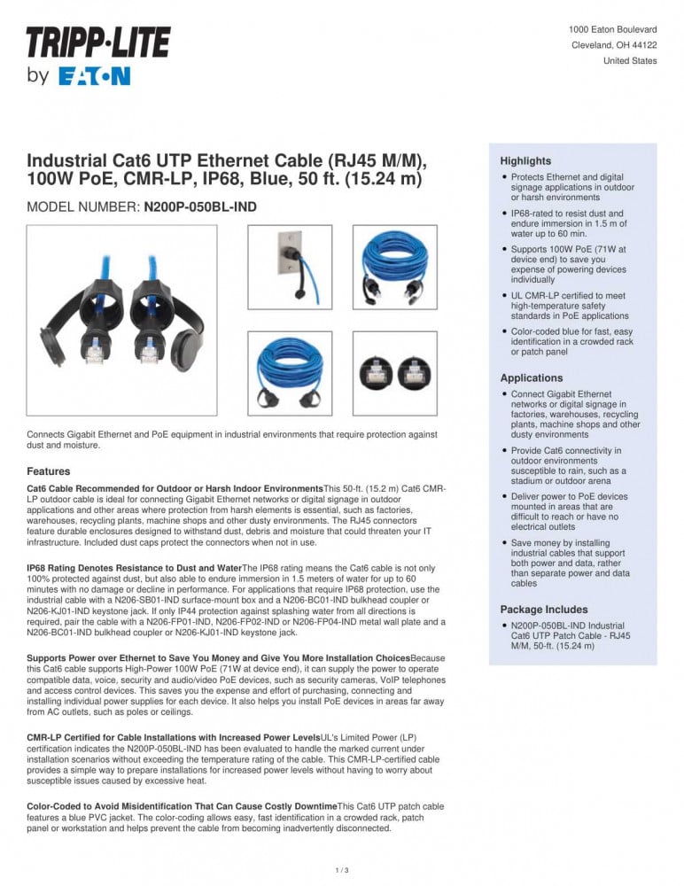 N200P-050BL-IND technical document page 1
