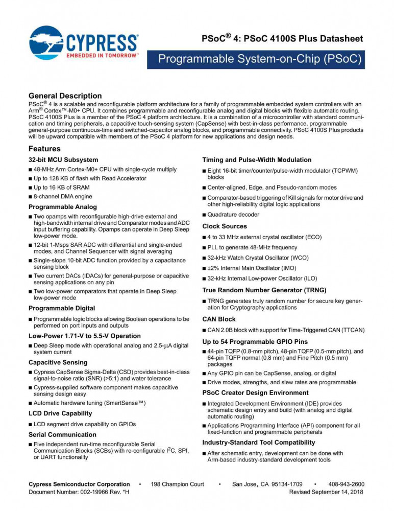 CY8C4147AZI-S465 technical document page 1