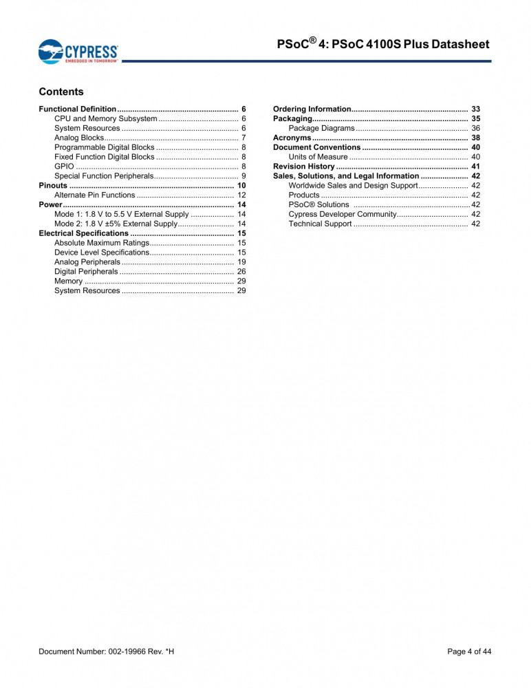 CY8C4147AZI-S465 technical document page 4