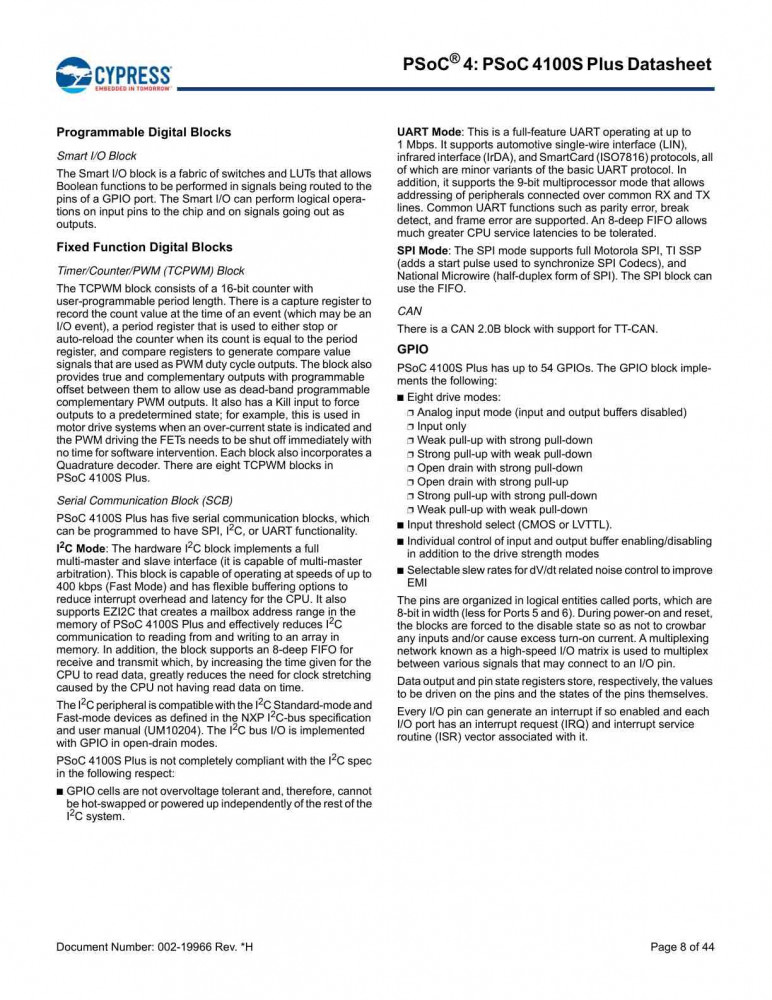 CY8C4147AZI-S465 technical document page 8