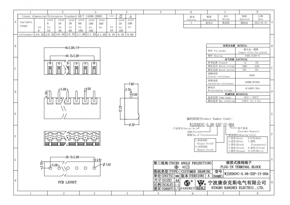 KANGNEX WJ2EDGVC-5.08-05P-14-00A technical drawing