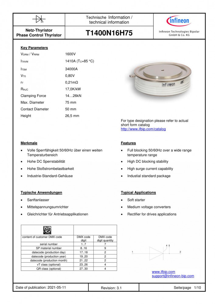 T1400N16H75 datasheet page 1