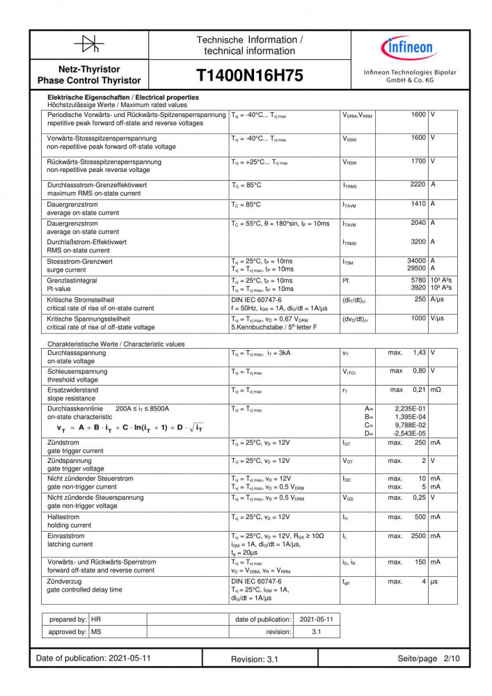 T1400N16H75 datasheet page 2