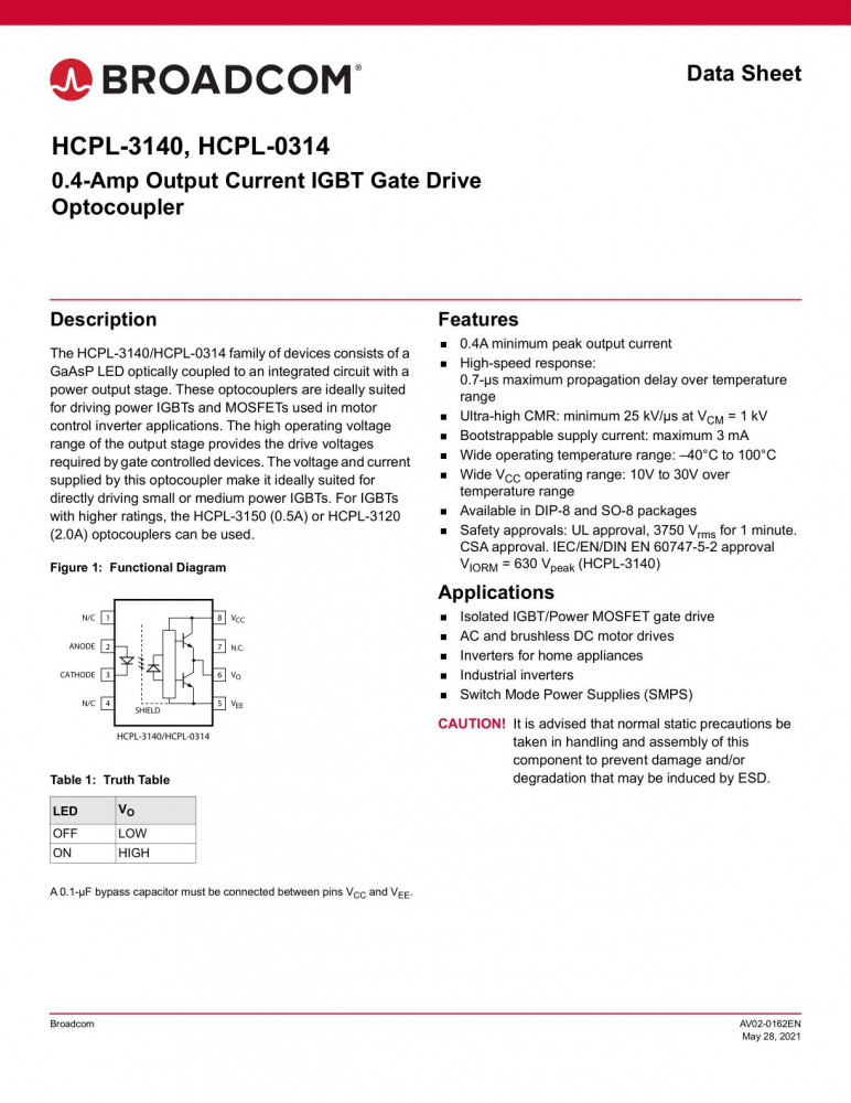 HCPL-0314#500 datasheet page 1
