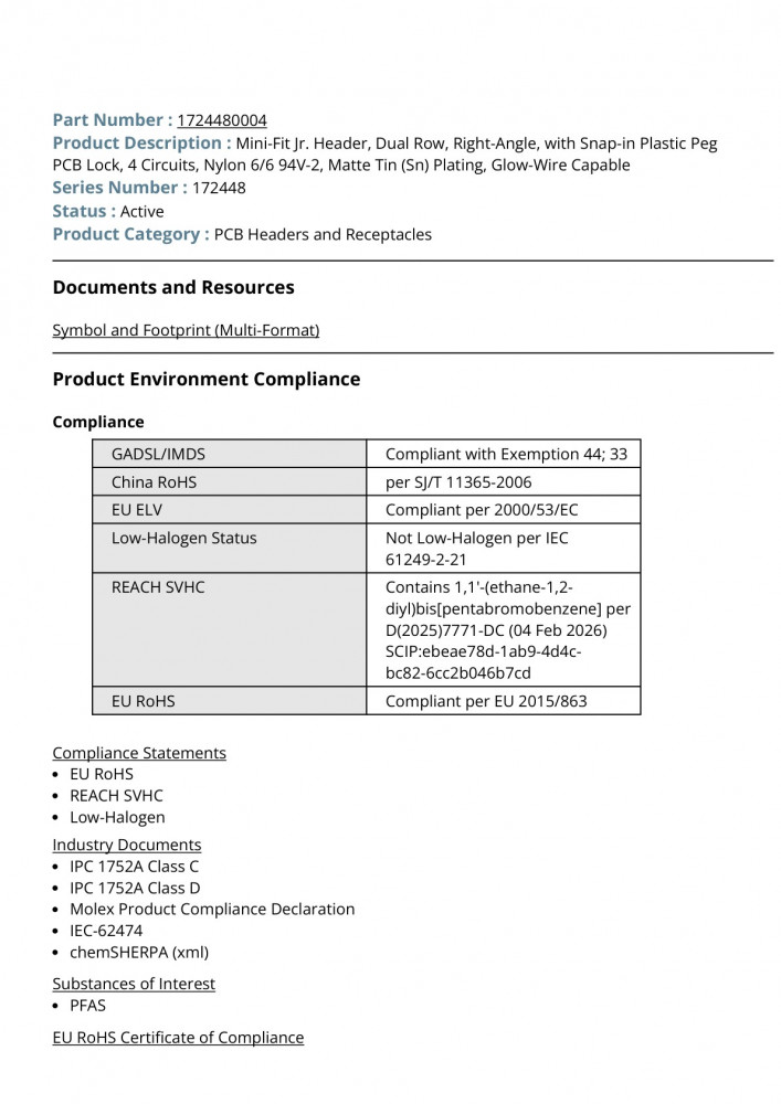 Molex Mini-Fit Plus HCS specification page 1