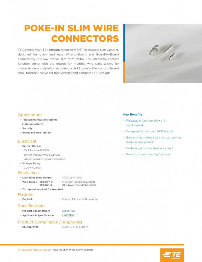 TE Connectivity Poke-In Slim Wire Connectors document page 1