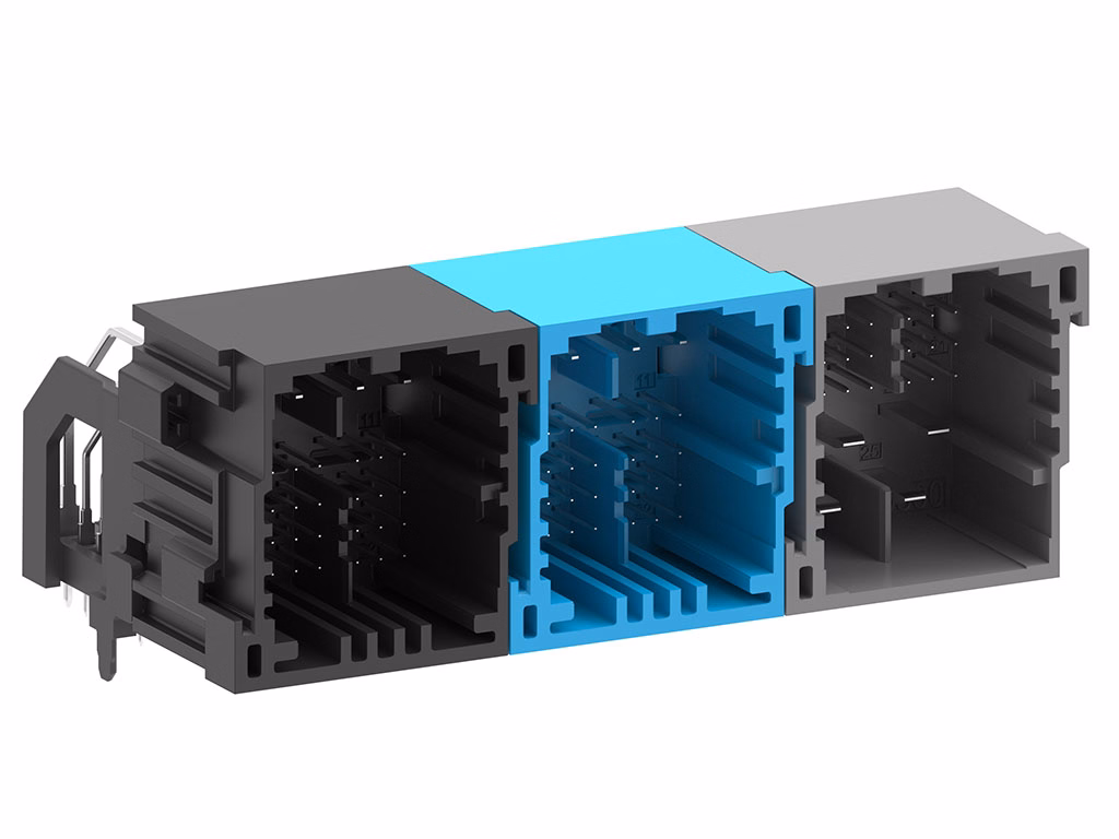 stAK50h 2 Bay Right-Angle Hybrid Header, 44 Circuits, Bay 1: 32 Circuits/Key 3/Dark Gray; Bay 2: 12 Circuits/Key 1/Black; Tube