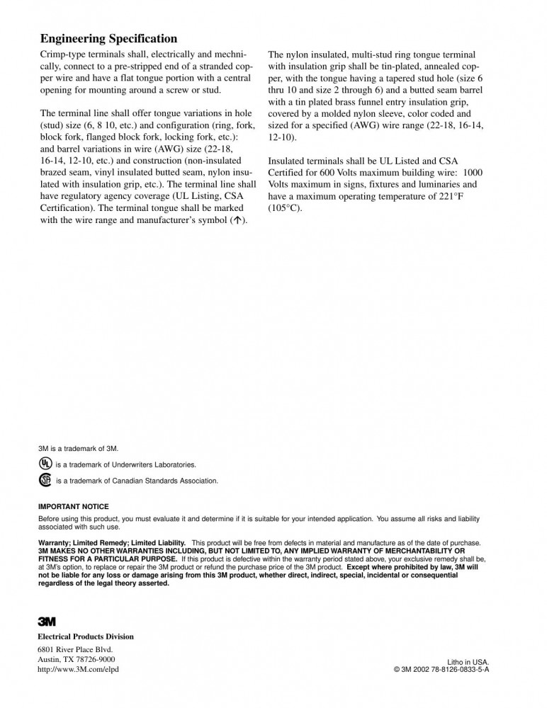 3M 12-26-NB specialty terminal datasheet page 2