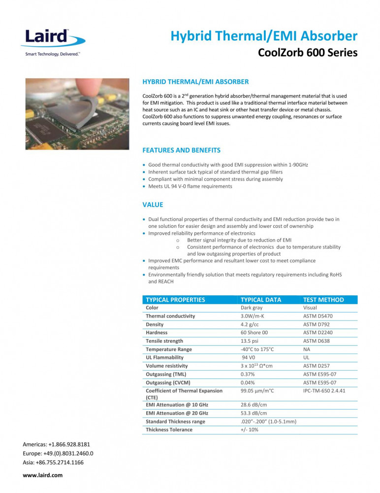 Laird CoolZorb 600 technical document page 1