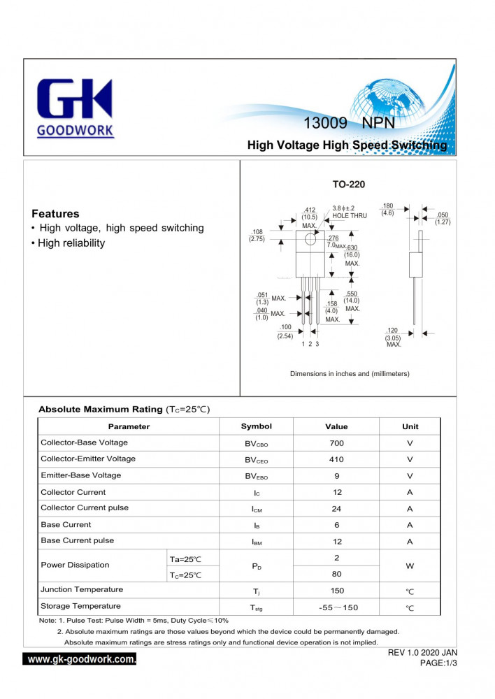 GOODWORK 13009 technical document page 1