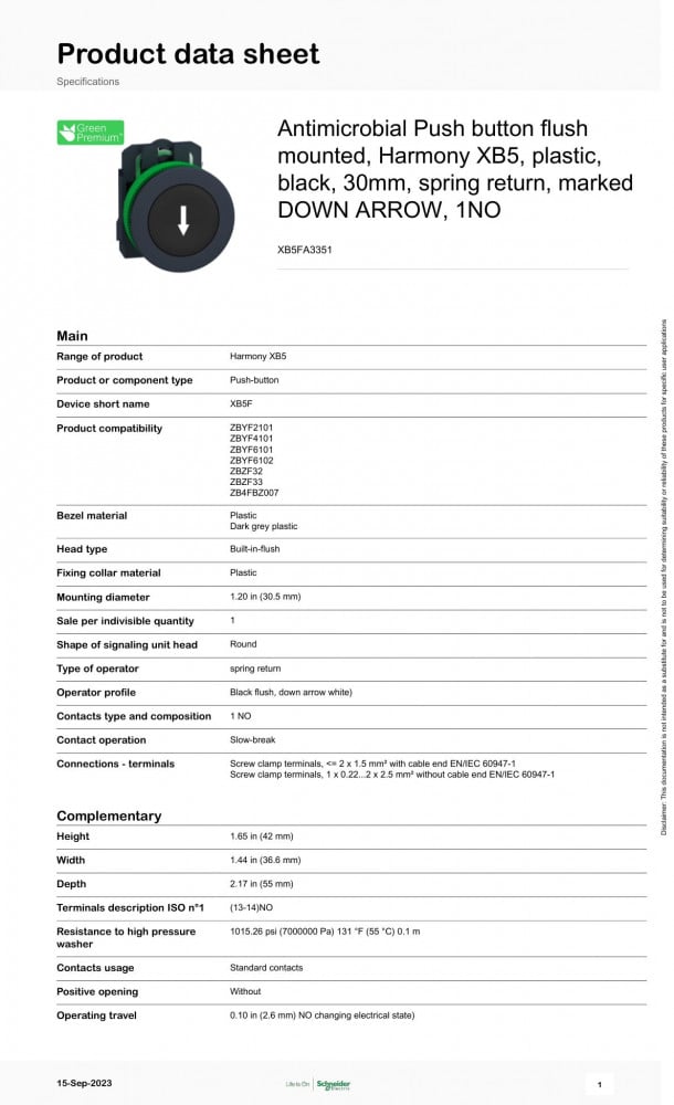XB5FA3351 technical document page 1