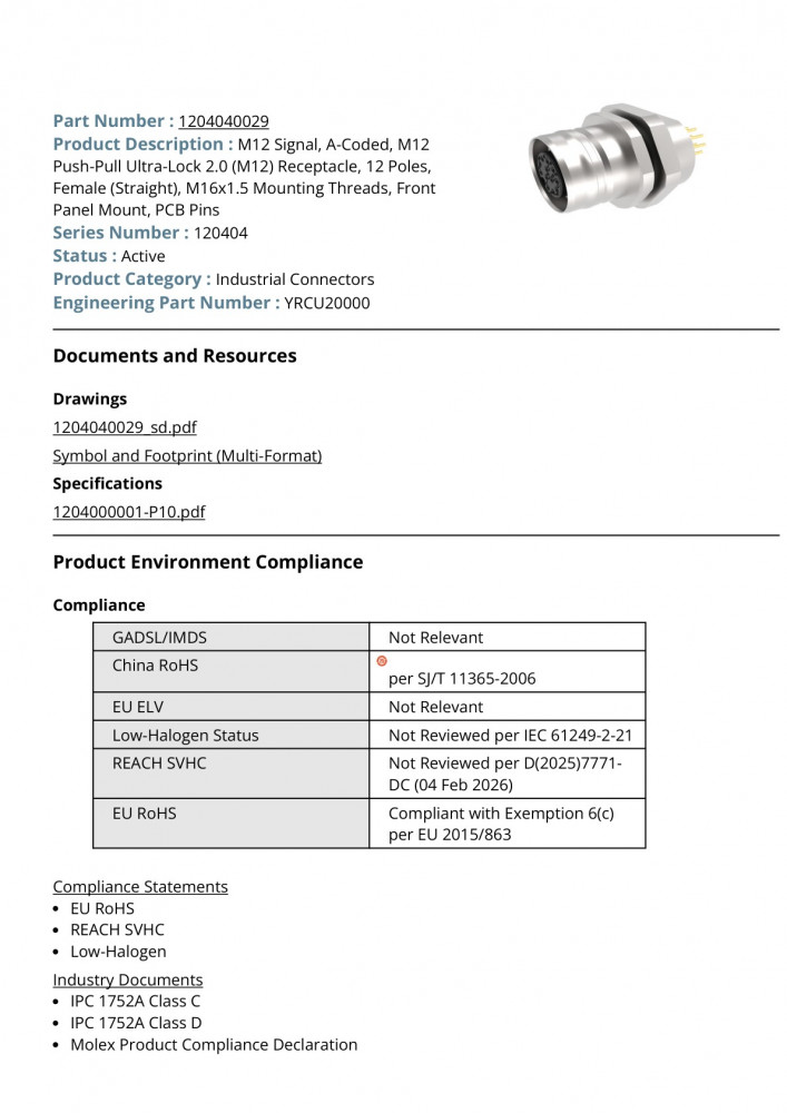 MOLEX product specification document page 1