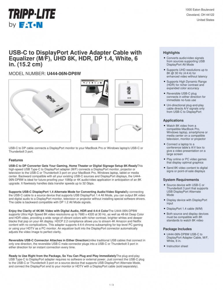 U444-06N-DP8W technical document page 1
