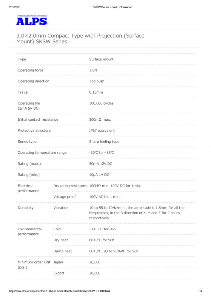SKSWCEE010 product outline and specification page