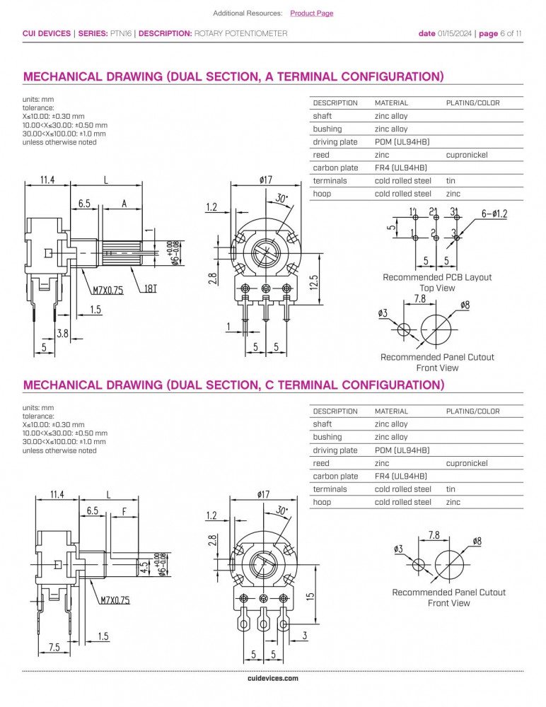 CUI PTN16 datasheet page 6