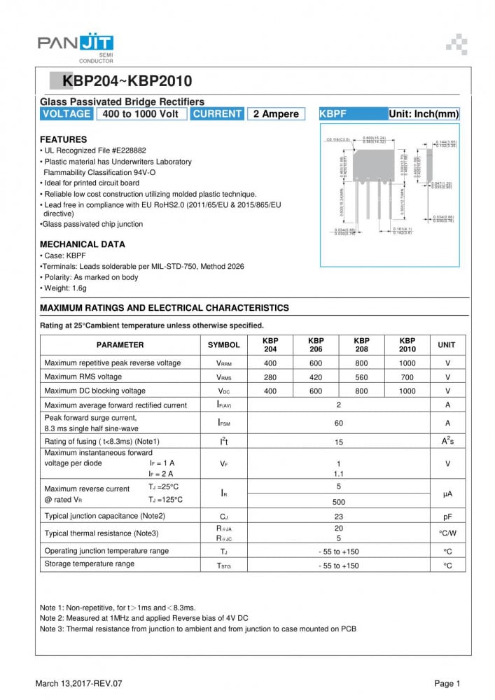 KBP206 datasheet page 1