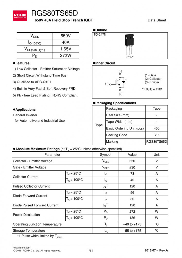 RGS80TS65DHRC11 datasheet page 1