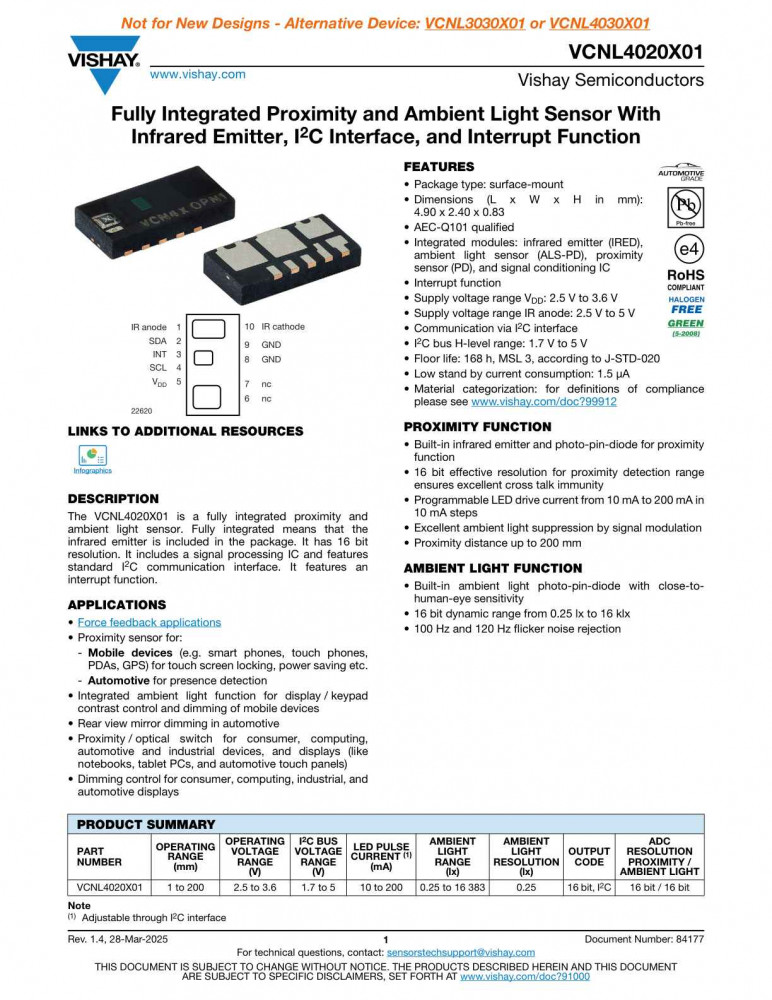 VCNL4020X01 document page 1