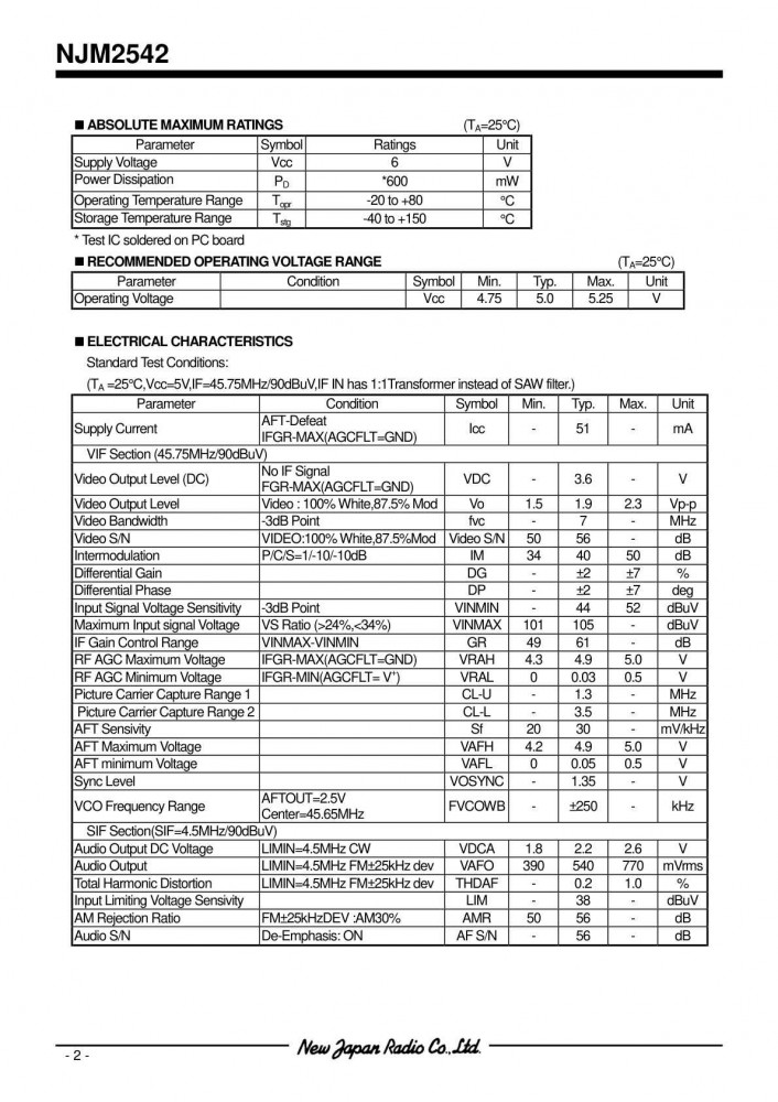 NJM2542 datasheet page 2