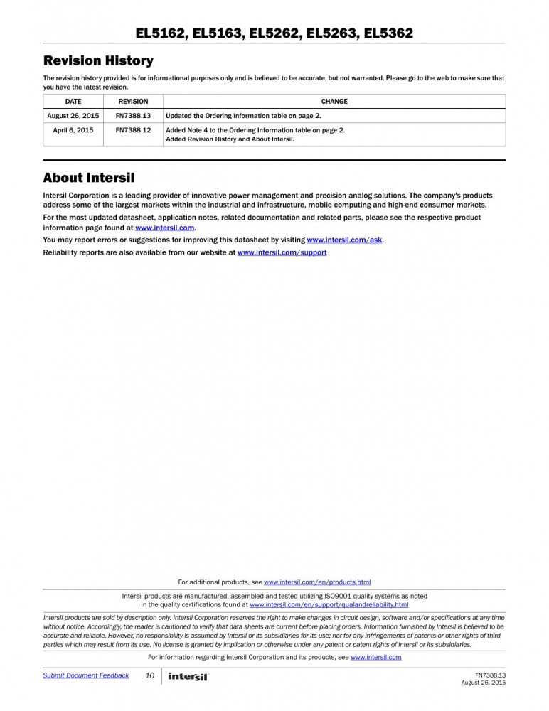 EL5362ISZ datasheet page 10