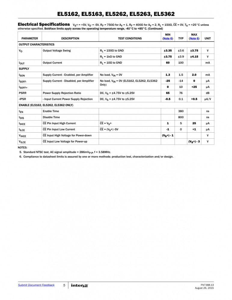 EL5362ISZ datasheet page 5