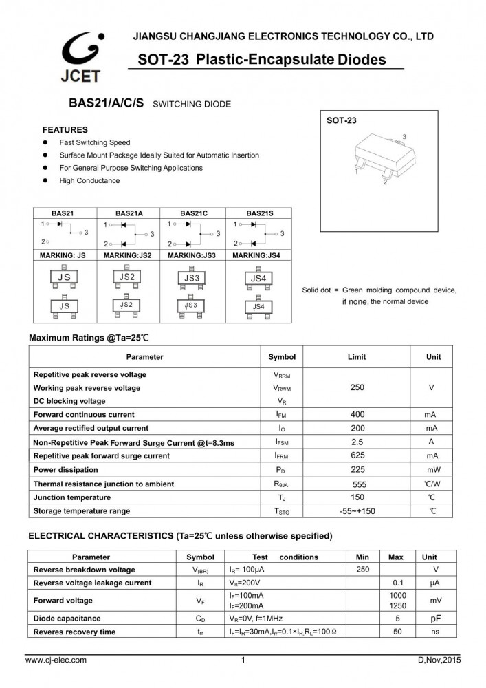 JSCJ BAS21 datasheet page 1